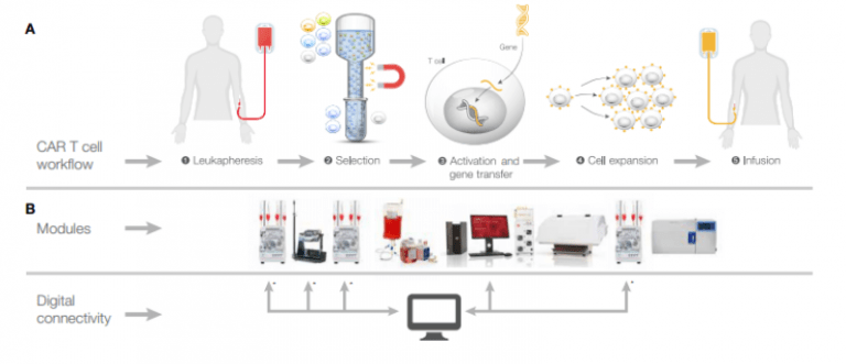 Autologous CAR T cell manufacturing using a semiautomatic, closed ...